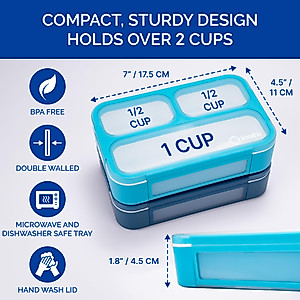 MINI Bento-Box Lunch and Snack Boxes Set of 2 | Small Leakproof Portion Containers For Kids Boys Girls Toddlers Adults | BPA Free for School Pre-School Daycare Travel Keto | Navy & Blue