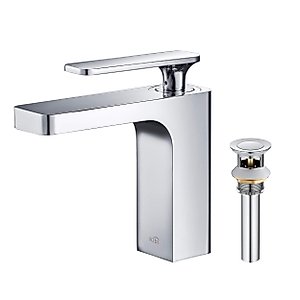 KIBI Infinity Single Handle Bathroom Vanity Sink Faucet with Pop Up Drain | Solid Brass Lavatory Faucet with High Arc Spout | Includes Water Hose for Easy Installation (Chrome Finish, KBF1006)
