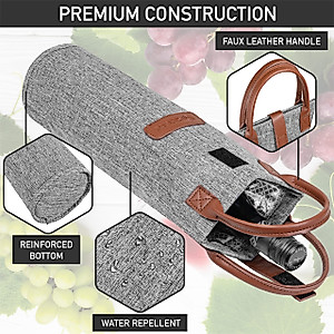 opux Wine Bag Single Bottle Carrier Tote, Insulated Travel Wine Cooler Bag for Picnic Beach Gift, Thermal Padded Portable One Bottle Holder Carrying Case for Women Men Wine Lovers, Heather Gray