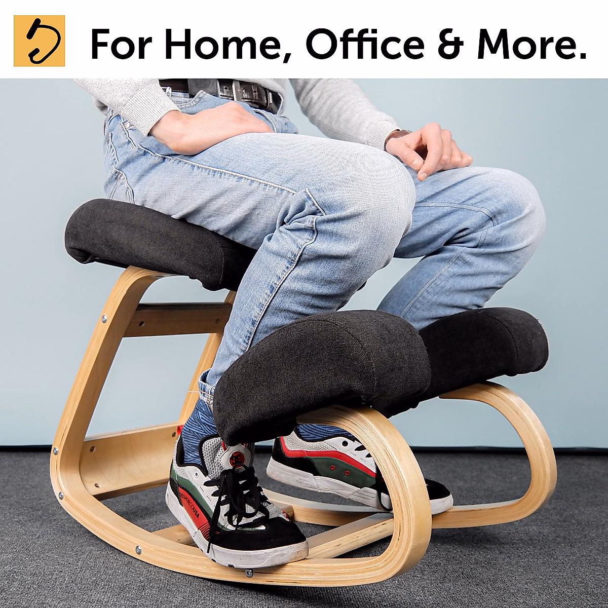 VILNO Ergonomic Kneeling Office Chair - Rocking Home & Work Wooden Computer Desk Chairs, Back & Neck Spine Pain, Better Posture, Ergo Knee Support Stool, Cross Legged Sitting (Black)