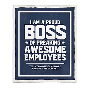 Boss Gifts from Employees, Sherpa Fleece Plush Blankets (50"x 60") Office Gift Idea for Men on Boss Day, Birthday, Christmas, Retirement, Fuzzy Soft Bed Flannel Blankets-Proud Boss (Thick Version)