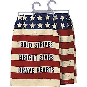 Primitives by Kathy Home Décor Dish Towel with Bold Stripes, Bright Stars, Brave Hearts Sentiment