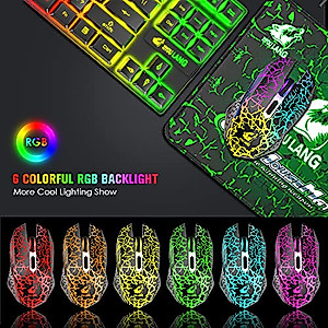 Wireless Gaming Keyboard and Mouse Combo,Rainbow Backlit Rechargeable 3800mAh Battery,87 Keys Mechanical Feel Ergonomic Waterproof Keyboard,RGB Gaming Mute Mouse and Mousepad for PC Gamers (Black)