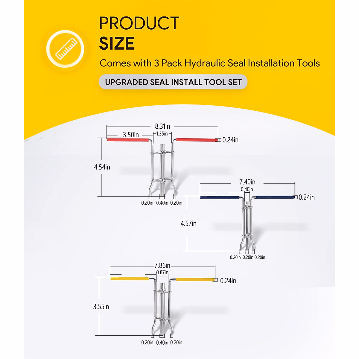 3 Pack Hydraulic Seal Installation Tools, Hydraulic Cylinder Piston Repair Seal Kit, U-Cup Rod Seal Installation Tool Kits Upgraded Seal Twistor Install Tool Set