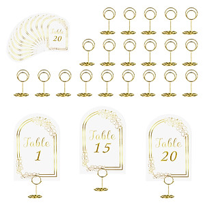 JOYIT 20 Sets Wedding Table Number 1-20 with 20 Pcs Table Number Holders, White Gold Table Number Cards with Place Card Holders, 4" x 6" Table Numbers for Wedding Reception and Birthday