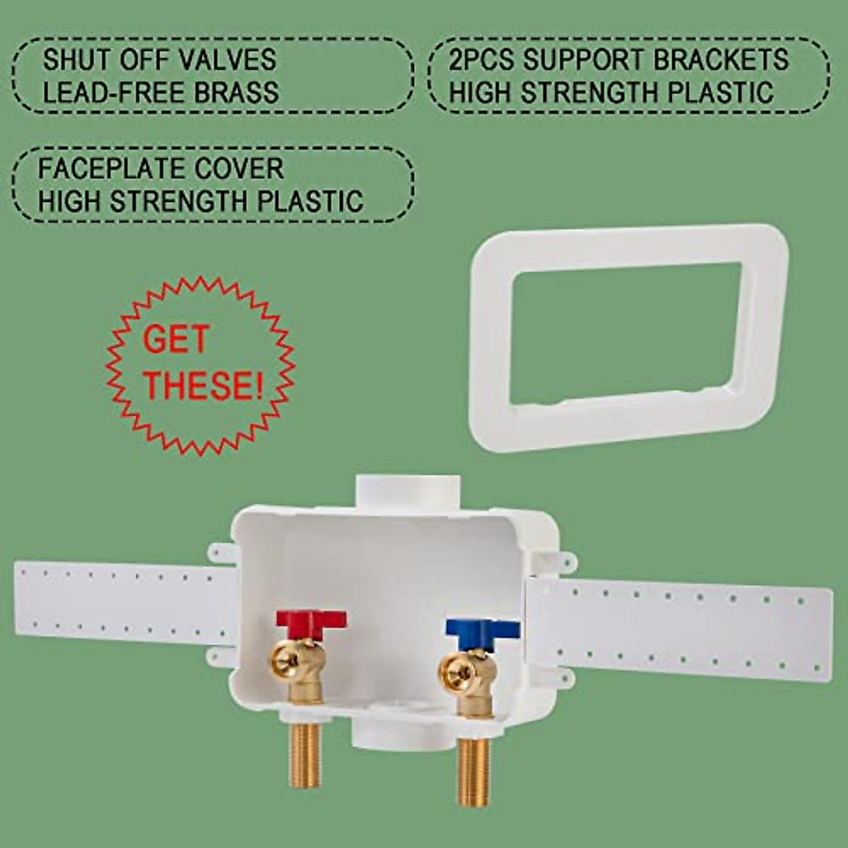 Lingmfg Washing Machine Outlet Box Sweat Thread with 2 inch Central Drain, 1/2 inch Thread, 1/2 inch Copper Sweat, Connection 3/4 inch Washing Machine Hoses