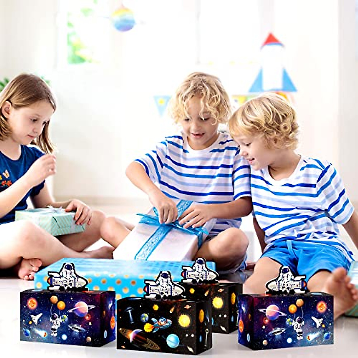 Nezyo 24 Pcs Space Party Favor Gift Boxes Galaxy Treat Boxes Solar System Gable Boxes Cardboard Gift Wrap Boxes Candy Goody Boxes for Space Theme Party Supplies Kids Birthday Gifts(Space,Cute Style)