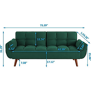 Modern Convertible Tufted Linen Upholstered Futon Sofa Daybed W/2 Pillows, Overstuffed Loveseat Sofa&Couch Comfy Nap Sleeper Couch Bed for Home Office Apartment Living Space Guest Room Furniture Sets