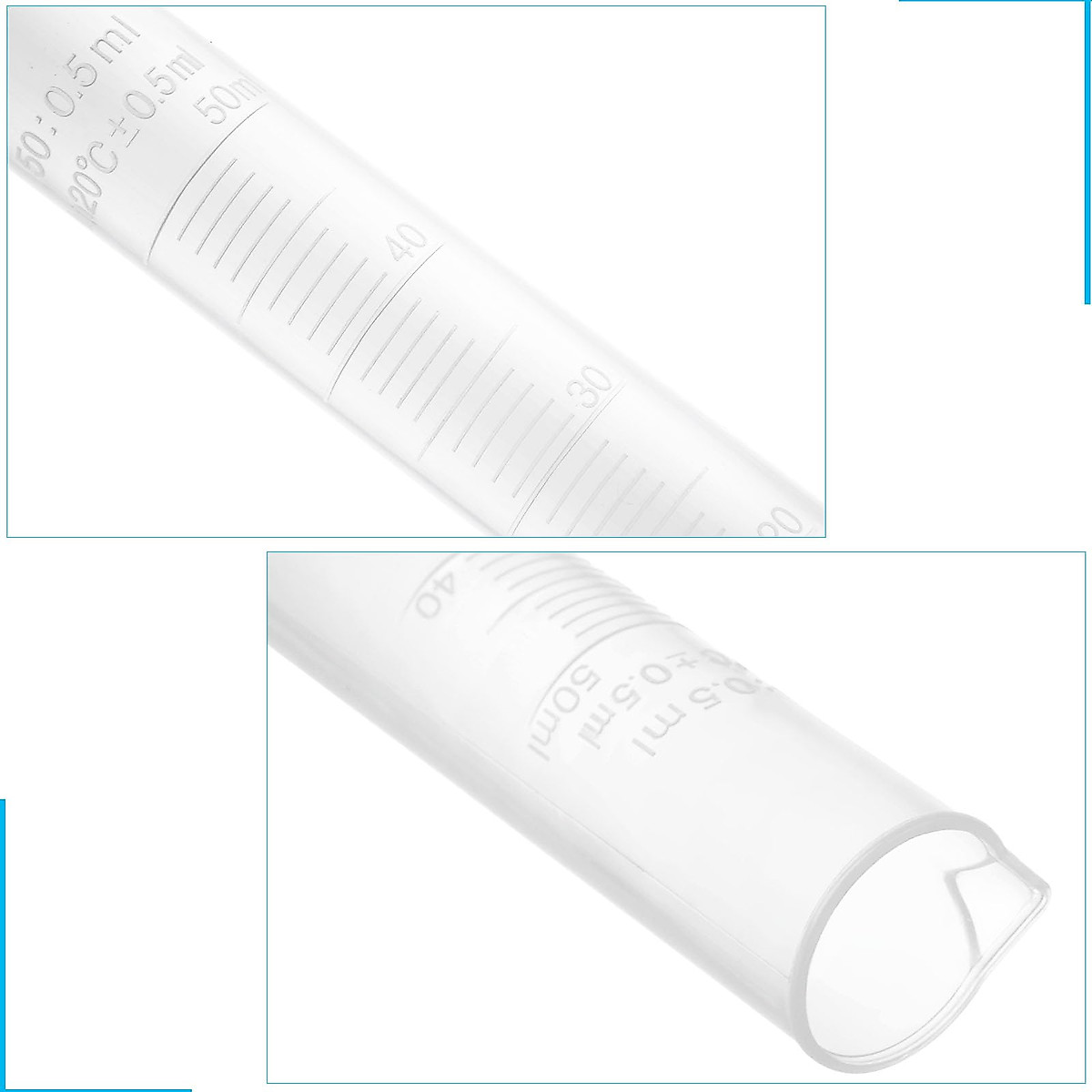 AKOLAFE 20 Pack 50 ml Graduated Cylinder Set Plastic Graduated Cylinder for Hydrometer Test Tubes Clear Lab Cylinders with Raised Marking & Spout Measuring Cylinder Flask Beaker for Chemistry Science