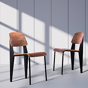 LOKKHAN 3-Piece Table & Chairs Set, Indoor-Outdoor Patio Balcony Frontporch Bar Pub Garden Coffee Bar Set, (27.5" Round Marble Top Table, with 2 Jean Prouve Standard Dining Chairs, Space-Saving)