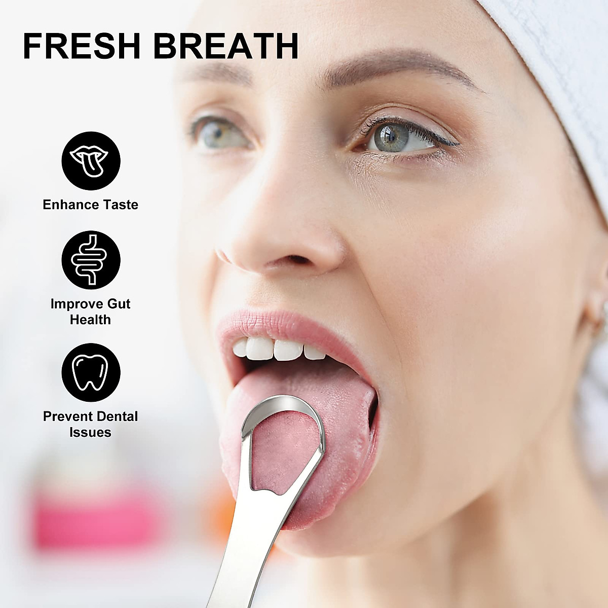 AMMON Tongue Scraper Stainless Steel Toungescrapper Tongue Cleaner Scraper for Adults and Kids Metal Tongue scrapers for Fresh Breath and Clean Mouth Reduce Bad Breath Maintain Oral Hygiene（Blue）