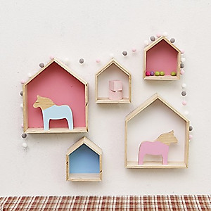 Sweet FanMuLin 2PCS Lovely Wooden House-Shaped Wall Storage Shelf Kid's Room Decoration (White)