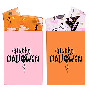 Rancco 60 Sheet Halloween Tissue Paper, Gift Wrapping Paper, Pink Pumpkin Ghost Decorative Tissue Paper for Home Holiday Birthday Party, DIY Craft Paper for Halloween, 19.7×11.8''