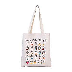 Coping Skills Alphabet Tote Bag Counselor Handbag Mental Health Awareness Bag Therapist Bag (Shopping Bag)