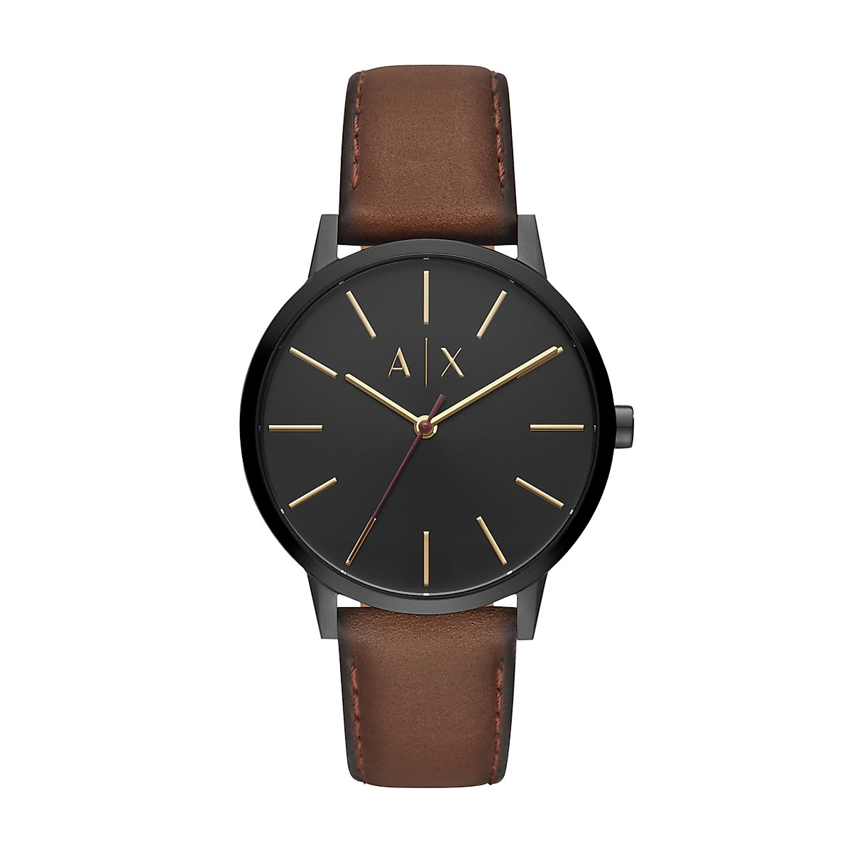A｜X ARMANI EXCHANGE Men's Stainless Steel and Leather Watch, Color: Black/Brown (Model: AX2706)