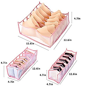 Mantuos Underwear Drawer Organizers Dividers, 3 PCS Wardrobe Organizer, Fabric Storage Boxes Bins for Bedroom, Desk Drawer Dividers Organizer for Clothes Bras Socks Ties Scarves, Draw Organizer Trays (Pink)