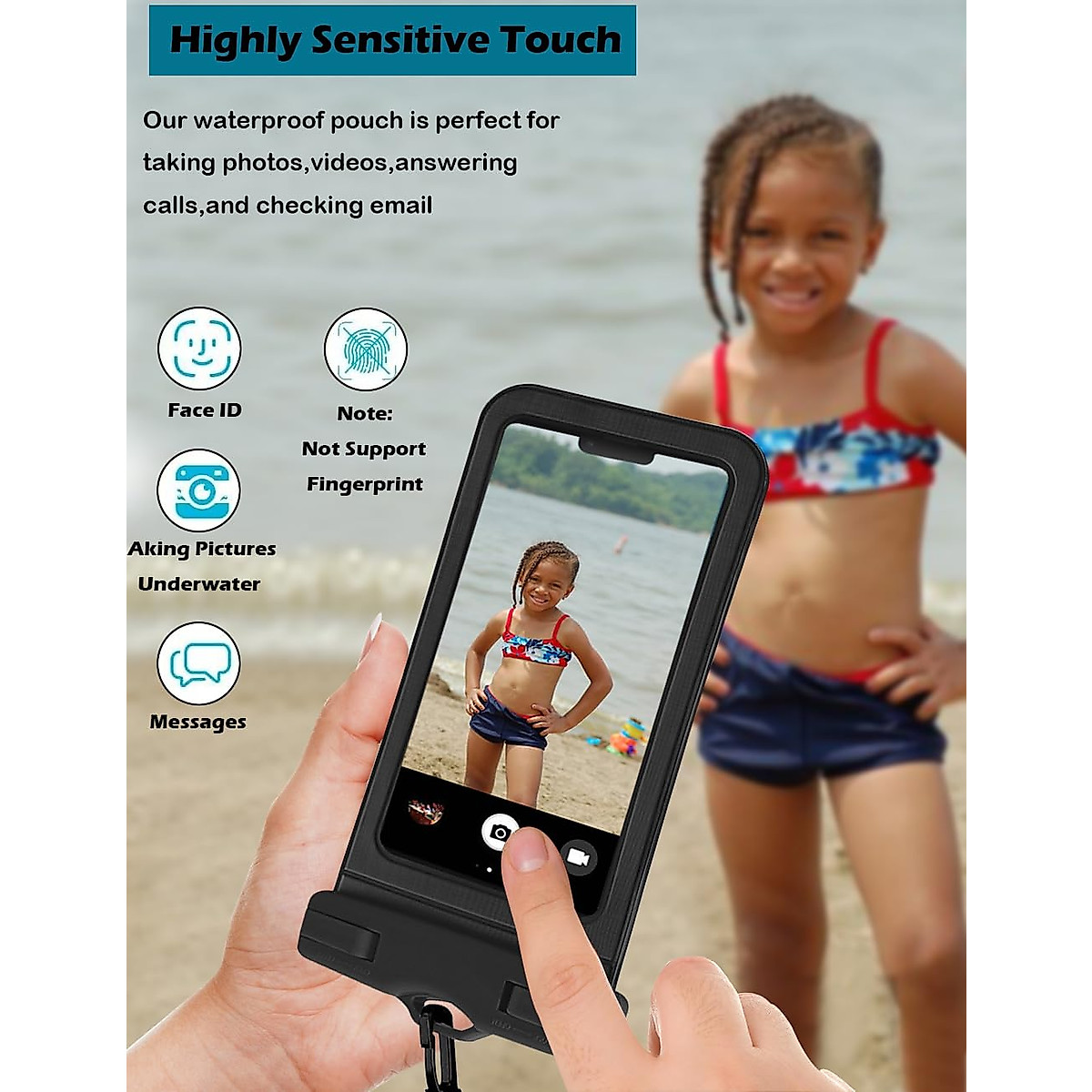 KUXNGUYI Waterproof Phone Pouch [2-Pack with Lanyard],Universal IPX8 Diving Grade Underwater Case,HD Touch Large Cellphone Protector Waterproof Dry Bag Up to 7.2"