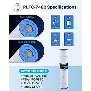 POOLPURE C-7482 Pool Filter Replaces Jandy CL580, CV580, PJAN145, Unicel C-7482, Filbur FC-0820, A0104100, R0357900, Filbur FC-6415, SD-01109, 145 sqft Filter Cartridge 4 Pack