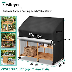 Osileyo Outdoor Garden Potting Bench Table Cover with Split Zipper,600D Tough Canvas Waterproof Anti-UV All Season Weather Complete Protection Cover.(47" x 20" x 47"),Black