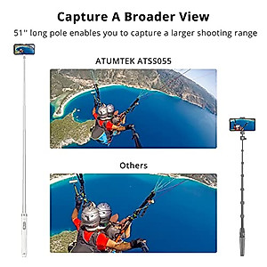 ATUMTEK 51" Selfie Stick Tripod, All in One Extendable Phone Tripod Stand with Bluetooth Remote 360° Rotation for iPhone and Android Phone Selfies, Video Recording, Vlogging, Live Streaming, White