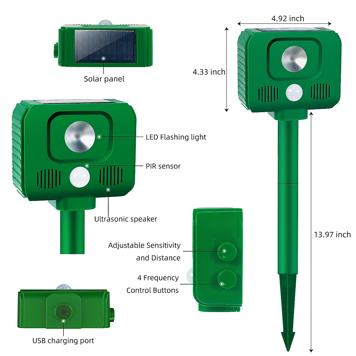 Jahy2Tech Ultrasonic Animal Repellent Outdoor Deer Repellent Devices Sonic Cat Repellent with Motion Sensor & Strobe Light, Skunk Rabbit Raccoon Repellent Solar Animal Repeller Deterrent for Yard