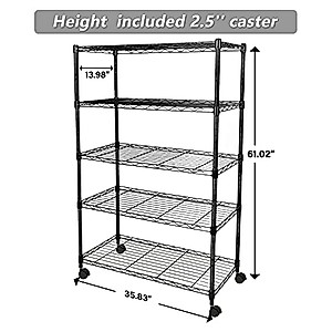 YSSOA 5-Tier Heavy Duty Storage Shelving Unit,Black,36L x 14W x 60H inch