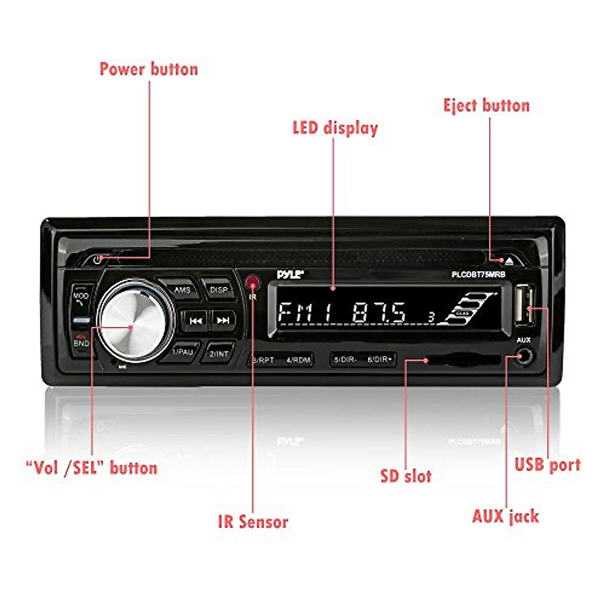 Pyle Marine Stereo Receiver Speaker Kit - In-Dash LCD Digital Console Built-in Bluetooth & Microphone 6.5” Waterproof Speakers (2) w/ MP3/USB/SD/AUX/FM Radio Reader & Remote Control - PLCDBT75MRB