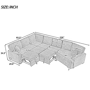 P PURLOVE L-Shaped Sectional Sofa with Cup Holders, Chenille L-Shaped Couch Pull-Out Sofa Bed with Charging Devices for Living Room (Blue Black)