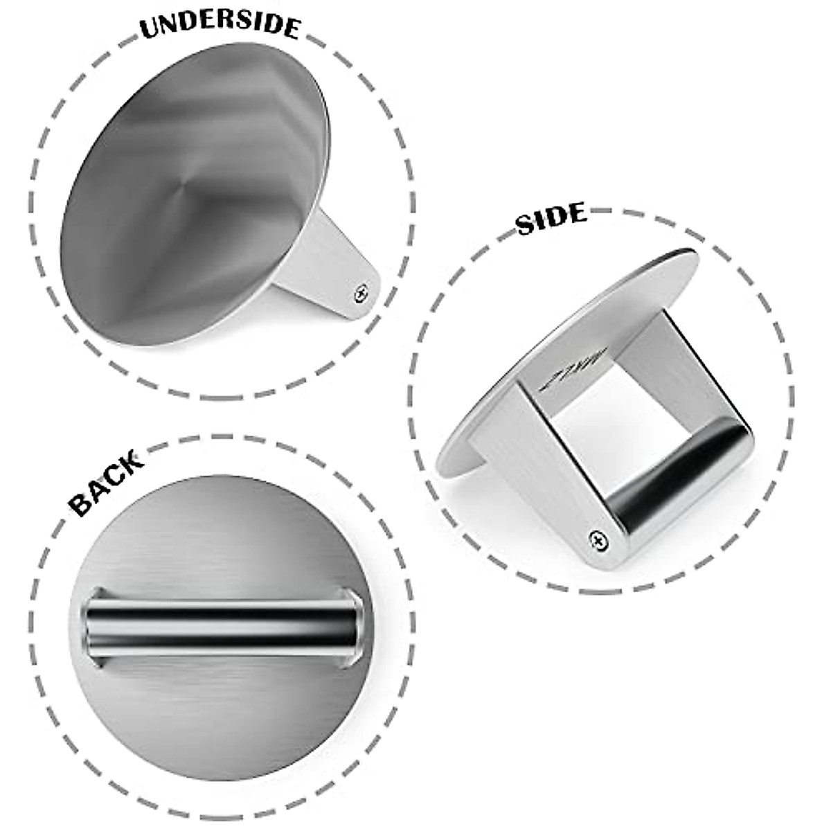 MKLZ Burger Smasher Stainless Steel Bacon Press, 5.9 Inches Round Heavy Duty Burger Smasher with Handle, Bacon Press Grill Press Perfect for Flat Top, Professional Griddle Grill Cooking