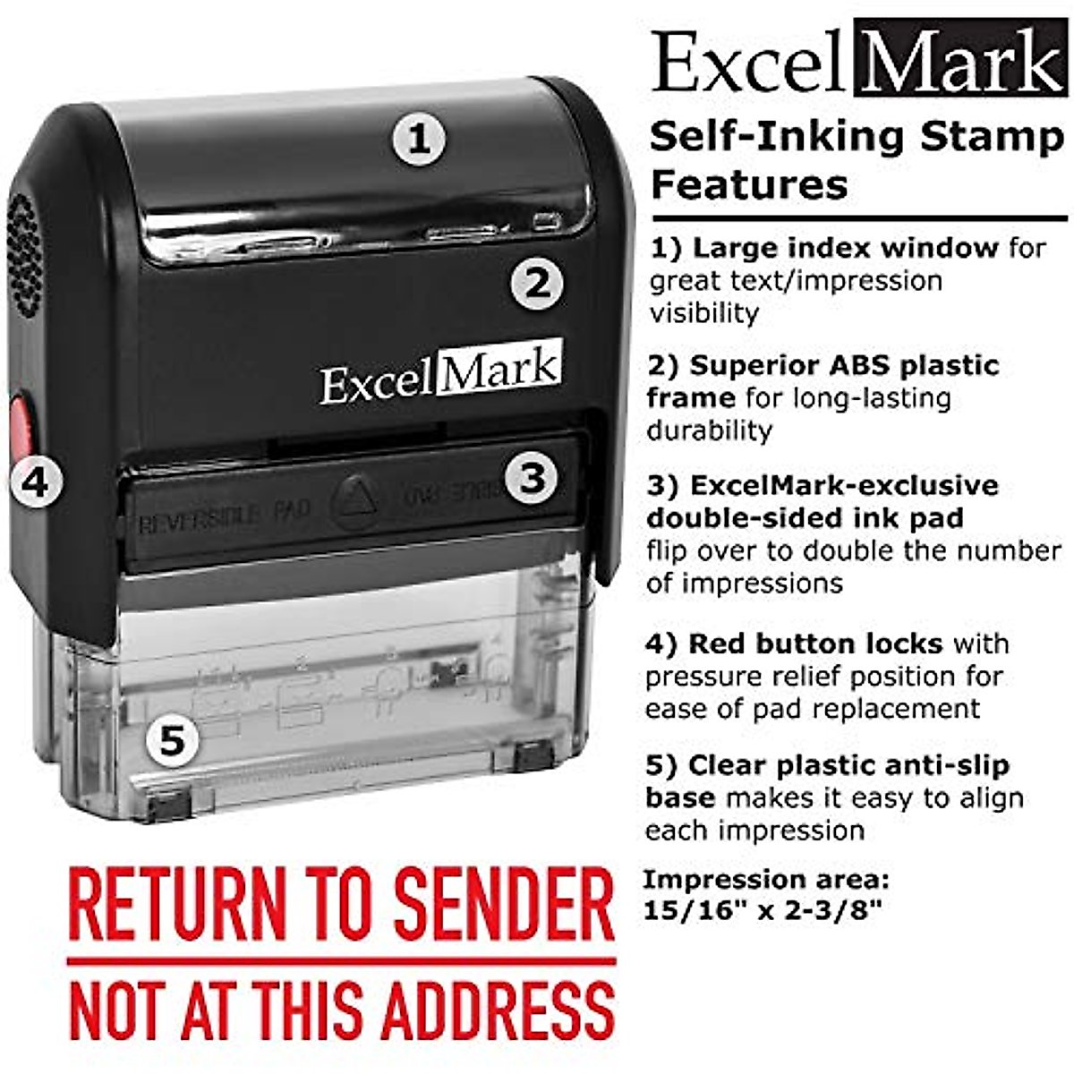 ExcelMark A2359 Self-Inking Rubber Stamp - Return to Sender Not at This Address