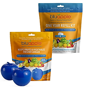 Bluapple Classic Produce Saver 15-Month Bundle, Vegetable & Fruit Fresh Produce Protector, Ethylene Gas Absorber, Food Freshness Extender, Fresh Fruit Preserver, Vegetable Saver, USA-Made BPA-Free