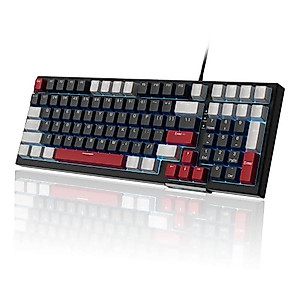 MageGee Mechanical Keyboard, Star98 Wired Gaming Keyboard Backlit Ultra-Slim USB Keyboards with Red Switches 98 Keys for PC Windows Computer Laptop — Grey Black/Red Switches