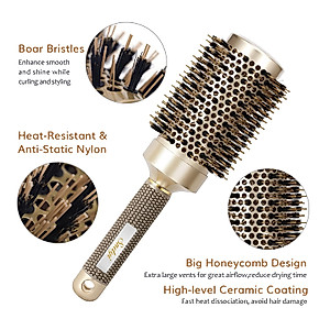 Round Brush for Blow Drying, Nano Thermal Ceramic & Ionic Tech Hair Brush with Boar Bristles, Professional Round Barrel Brush for Styling, Curling & Straightening by Sndyi (3.3 Inch, Barrel 2.1 Inch)