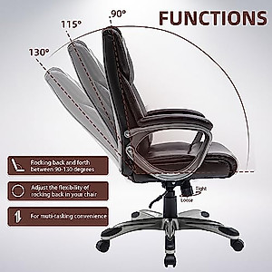 JC Home Executive Swivel Desk Silver Finished Padded Armrest and Chrome Frame Office Chair (Brown)