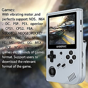 Diketigeey RG351V Handheld Game Console, Open Source System Built-in WiFi Online Sparring 64G TF Card 2500 Classic Games, 3.5inch IPS Screen Retro Game Console (Black) (Gray)