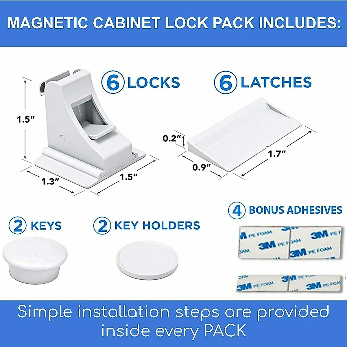 ItsyKidsyCare Baby Proofing Magnetic Cabinet Locks for Child Safety for Cabinets and Drawers No Tools or Screws Needed, 6 Locks, 2 Keys and 4 Bonus 3M Adhesives