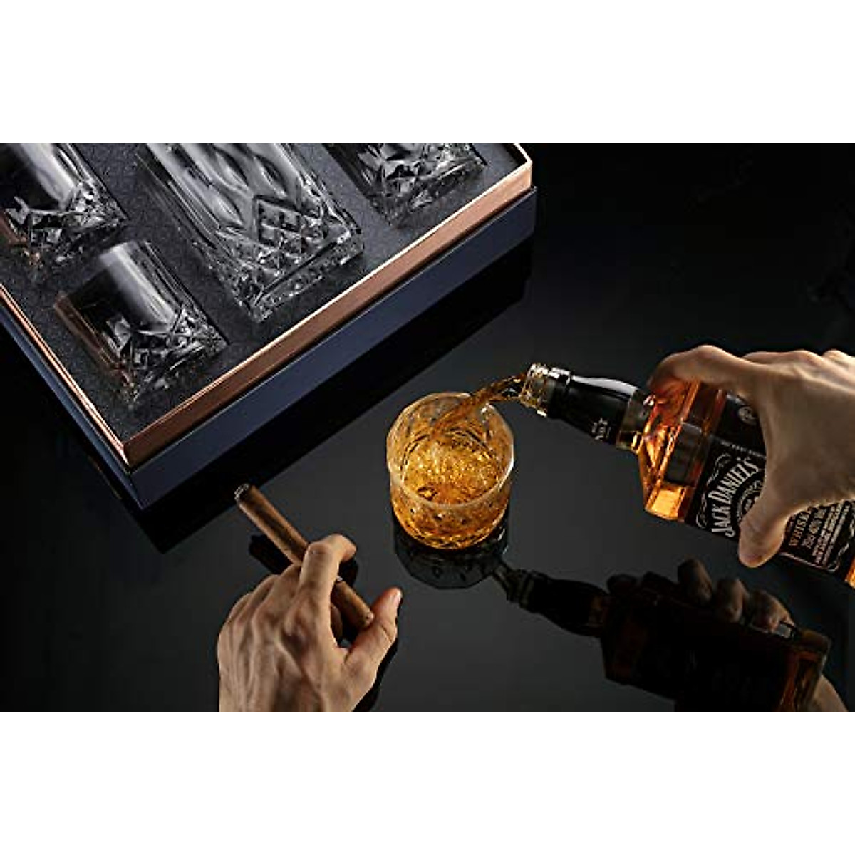 Mixology Whiskey Decanter and Glass Set for Men, Crystal Bourbon Decanter Set with 10oz Whiskey Glasses in a Classy Gift Box, Perfect for Scotch, Bourbon and Cognac - Gifts for Men