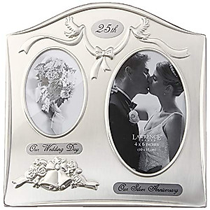 Lawrence Frames Satin Silver and Brass Plated 2 Opening Picture Frame, 25th Anniversary Design, 4 by 6-Inch