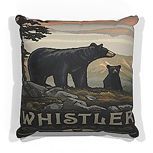 Whistler Canada Black Bear Family Canvas Throw Pillow for Couch or Sofa at Home & Office from Travel Artwork by Artist Paul A. Lanquist 18" x 18".