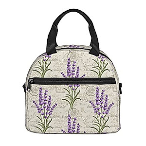 Vintage Lavenders Floral Lunch Bag Reusable Insulated Lunch Tote Bag Lunchbox Container With Adjustable Shoulder Strap For Office Work School Picnic Travel