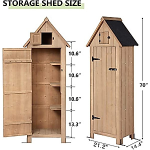 MELLCOM Outdoor Storage Shed, 70" Wood Garden Shed with Lockable Doors, Weather Resistant Tool Shed Organizer for Patio, Garden, Backyard, Lawn
