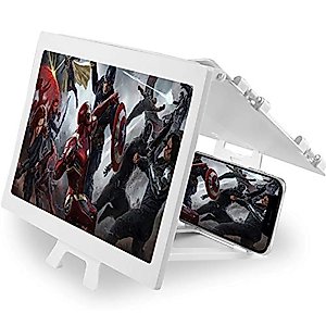 12'' Screen Magnifier – Mobile Phone 3D Magnifier Projector Screen for Movies, Videos, and Gaming – Full Coverage Foldable Phone Stand with Screen Amplifier – Supports All Smartphones (White)