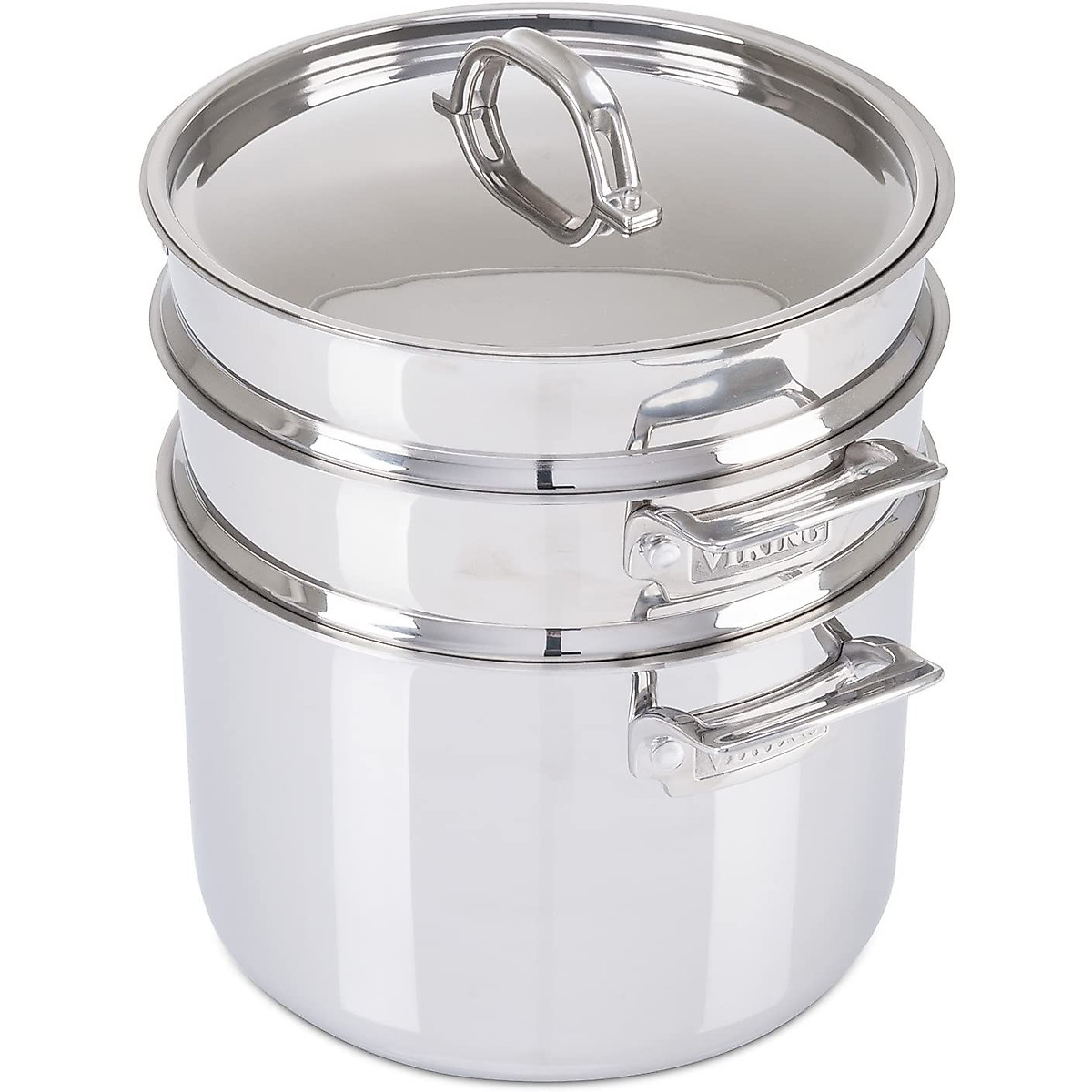 Viking Culinary 3-Ply Stainless Steel Pasta Pot, 8 Quart, Includes Pasta & Steamer Insert, Dishwasher, Oven Safe, Works on All Cooktops including Induction