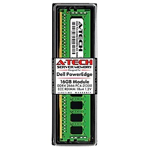 A-Tech 16GB Memory for Dell PowerEdge R440, T440, R540, R640, T640, M640, FC640, R740, R740XD, R940, C6420 | DDR4 2666MHz ECC RDIMM PC4-21300 1Rx4 1.2V 288-Pin DIMM Server RAM Upgrade Module