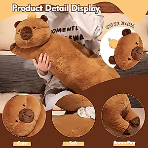 NXNYNZ Long Capybara Plush Pillow, Cute Brown 35.4inches Capybara Stuffed Animals Plushie Sleeping Hugging Body Pillow, Kawaii Capybara Soft Doll Toy with Orange Birthday Gift for Kids Girlfriend