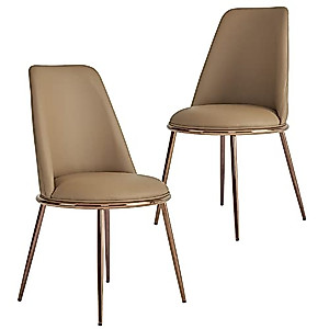 Sepnine Dining Chairs Set of 2,PU Upholstered Leather Side Chairs,Modern Kitchen Room Chairs Vanity Chairs with Rose Golden Legs for Kitchen Living Room