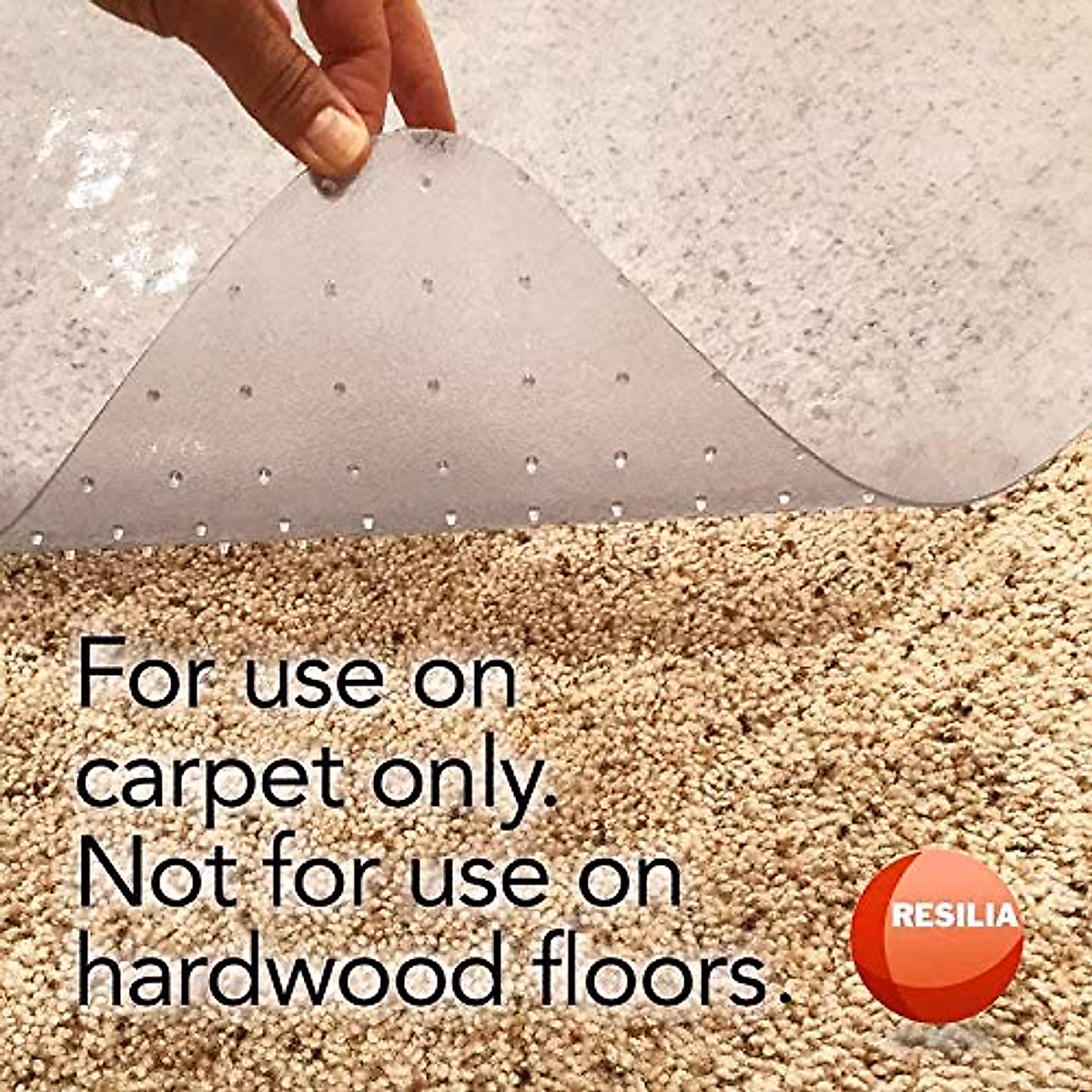 Resilia Office Desk Chair Mat - for Low Pile Carpet (with Grippers) Clear, 30 Inches x 48 Inches, Made in The USA