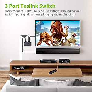 LiNKFOR Digital Toslink Optical 3x1 Switch with 3ft Optical Cable and IR Remote Control Aluminum Alloy Digital Audio SPDIF Toslink Optical Fiber Switcher 3 in 1 Out for PS3 Xbox Blue-Ray DVD HDTV