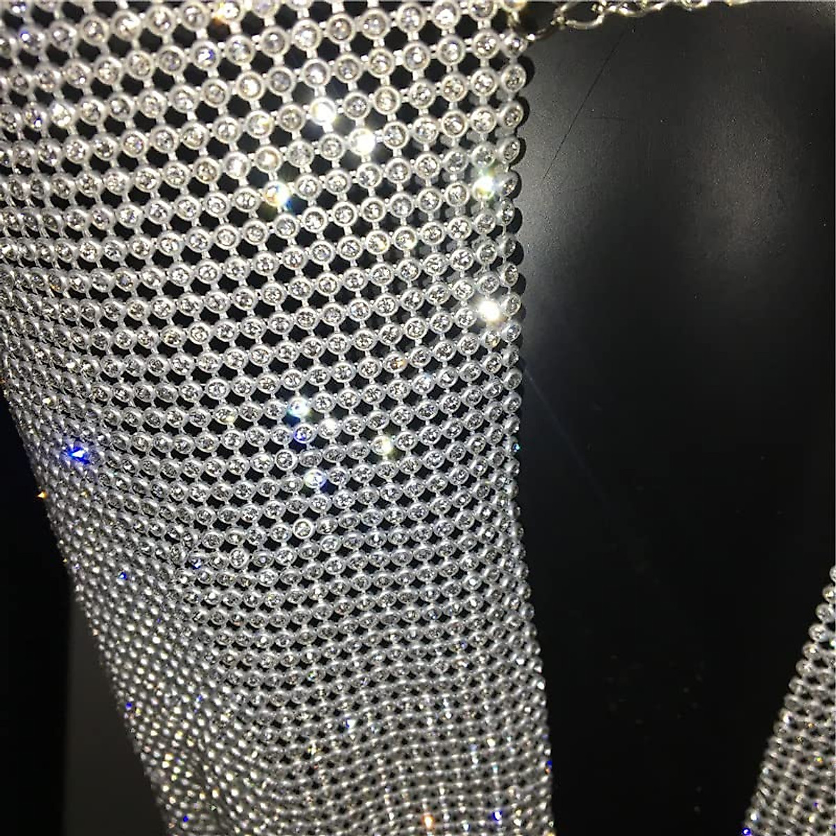 Women Sexy Glitter Rhinestone Halter Crop Tank Tops Sparkly Deep V Neck Backless Body Jewelry Chain for Rave Party Club