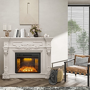 CASAINC 28'' Electric Fireplace Insert, Recessed LED Mantel Fireplace, Low Noise w/Thermostat Heater,1-9 H Timer and Remote Control, Adjustable Flame 3 Colors & 5 Brightness, 1500/750W-Black